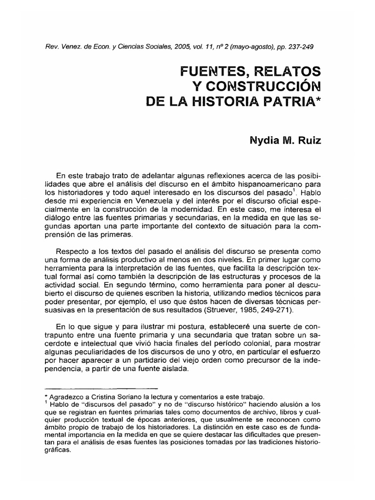 Ruiz, Nydia - Fuentes, Relatos y Construcción de La Historia Patria PDF ...