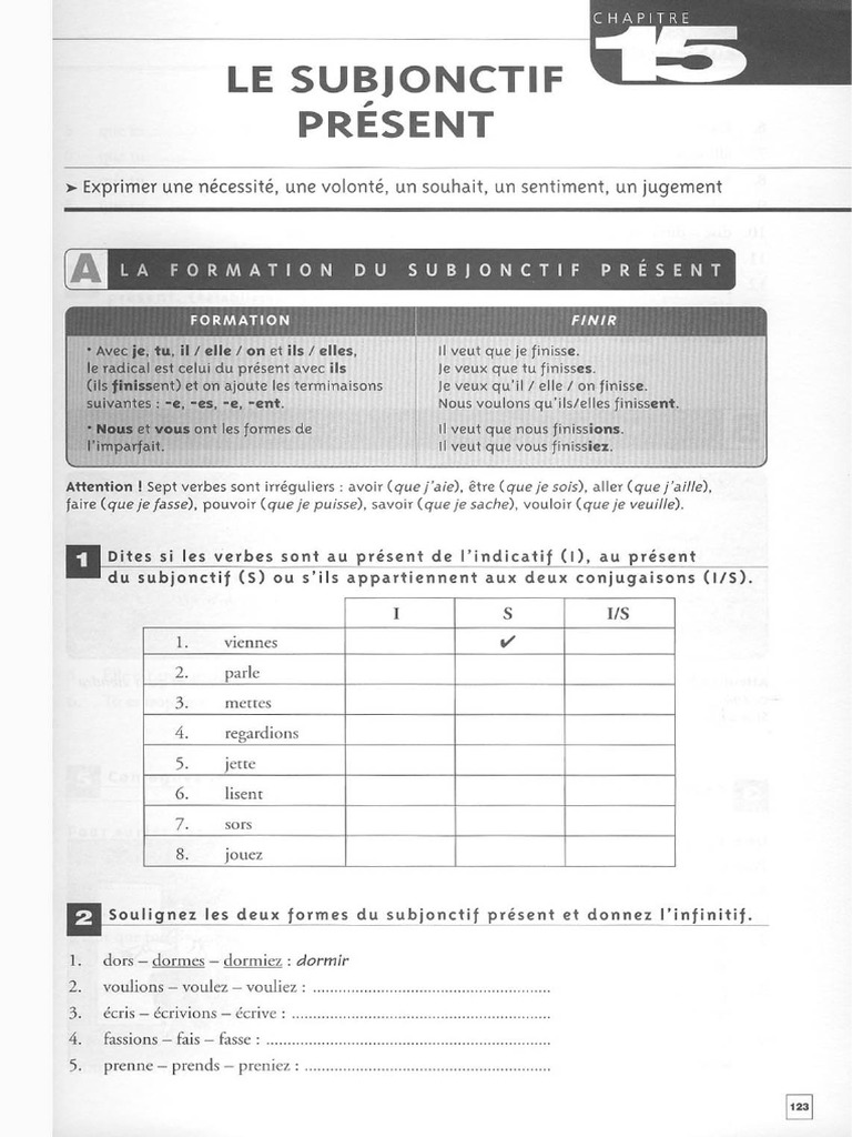 Subjonctif Exercices Français Vs Indicatif | PDF