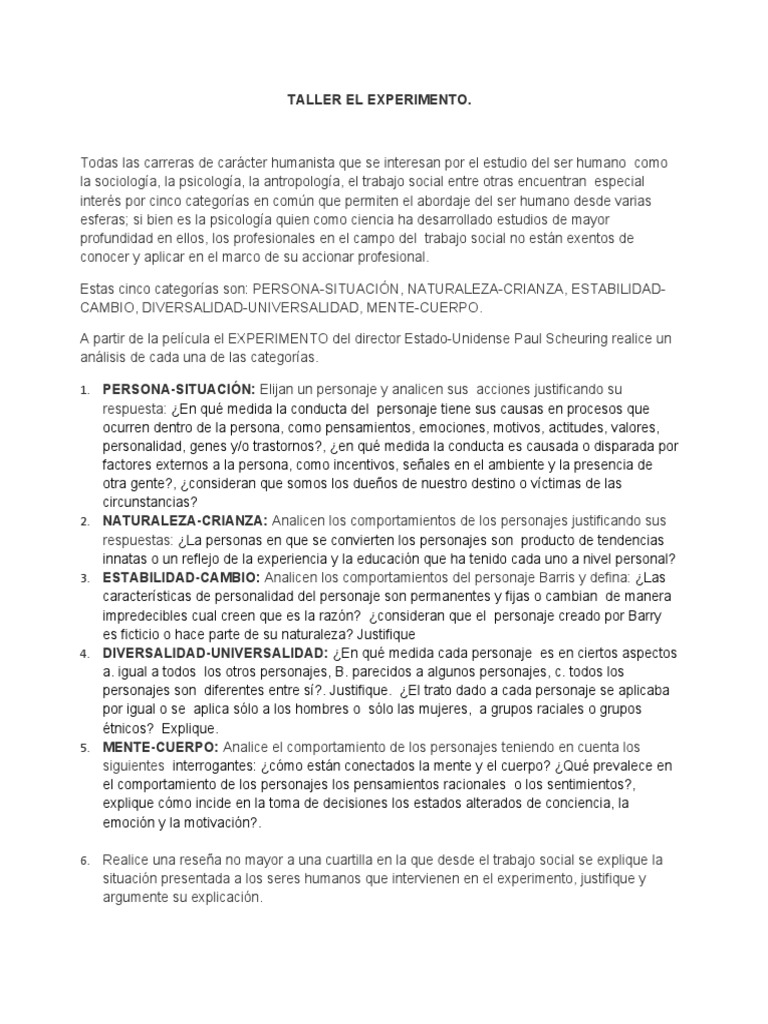 Análisis Humanista de "El Experimento" | PDF | Comportamiento | Las emociones