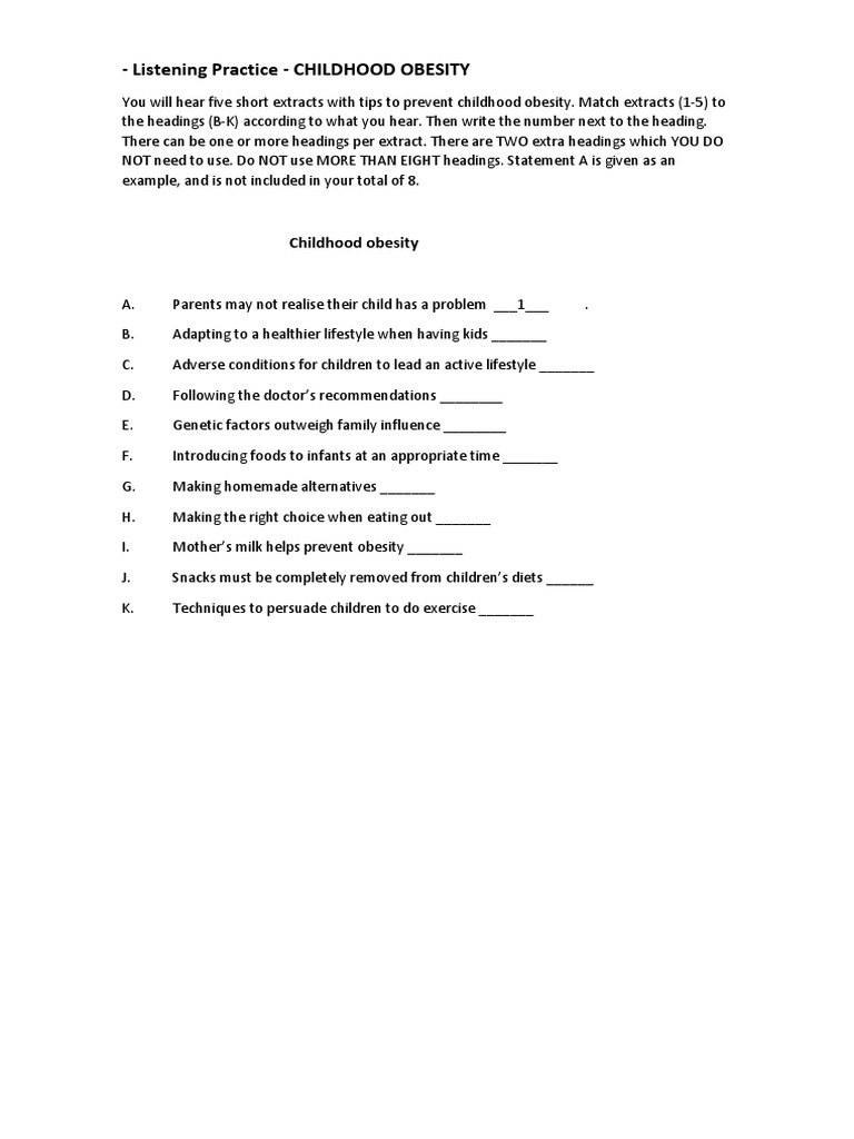 Listening Practice - CHILDHOOD OBESITY | PDF