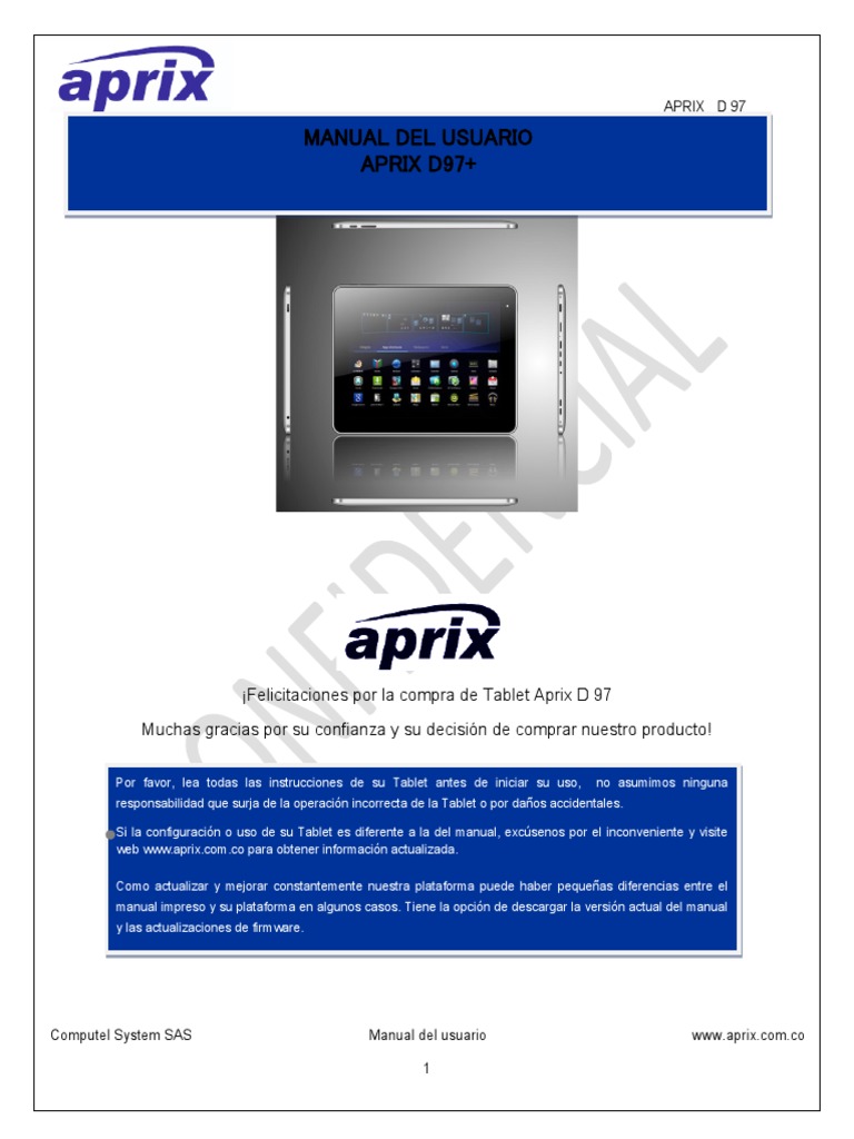 Manual de Usuario Tablet Aprix D 97 | PDF | Tableta | Android (sistema ...