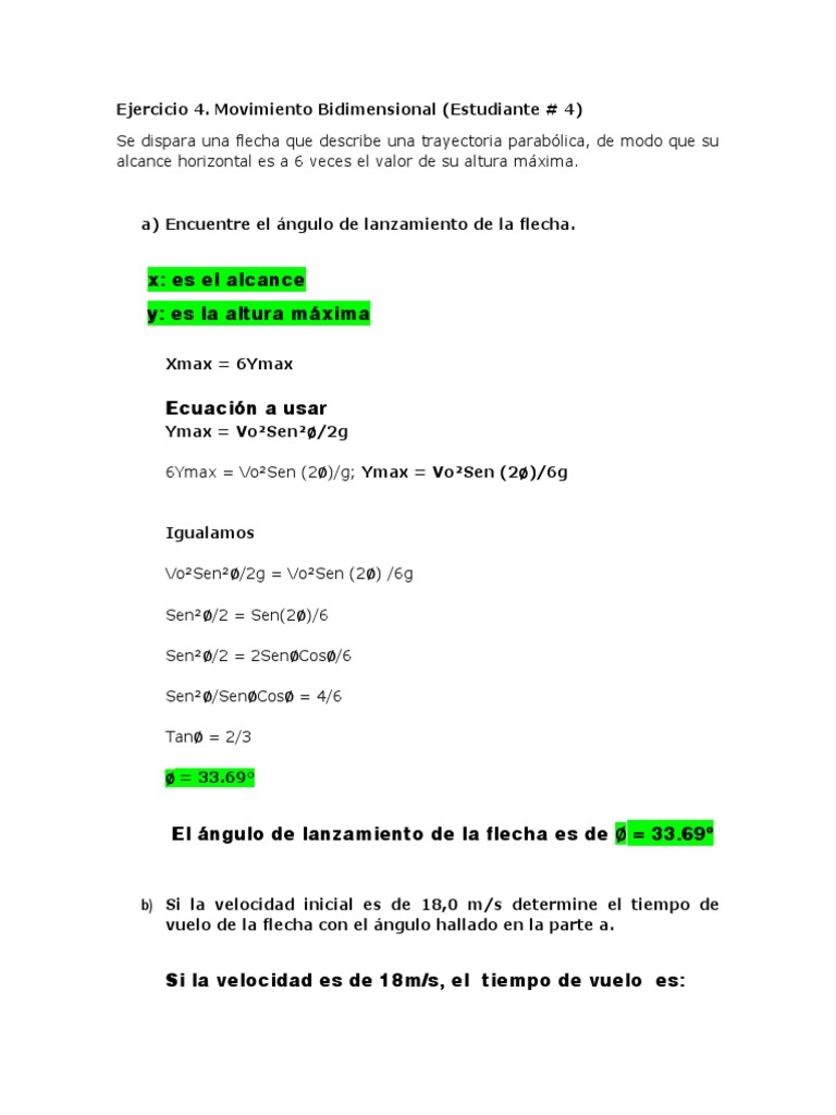 Tiempo de vuelo y ángulo de proyección | PDF