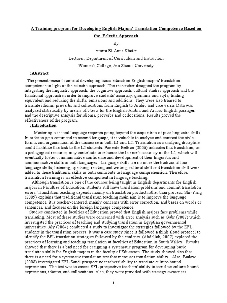 A Training Program For Developing English Majors' Translation ...