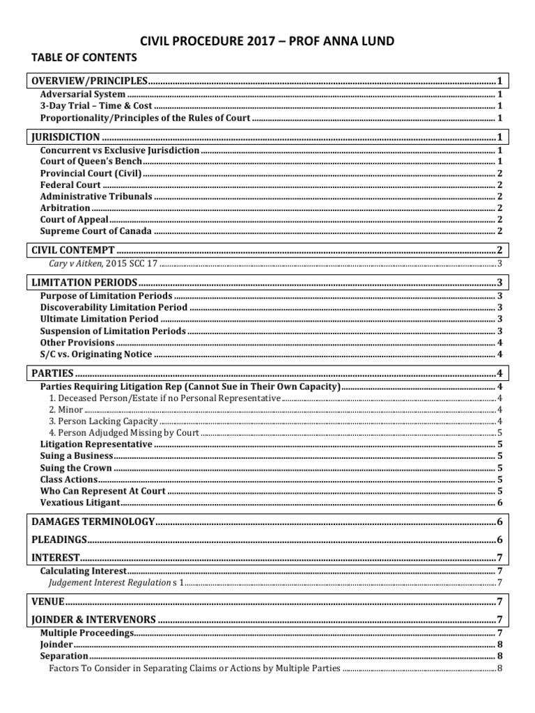 Civil Procedure - 2017 Notes | PDF | Discovery (Law) | Alternative ...