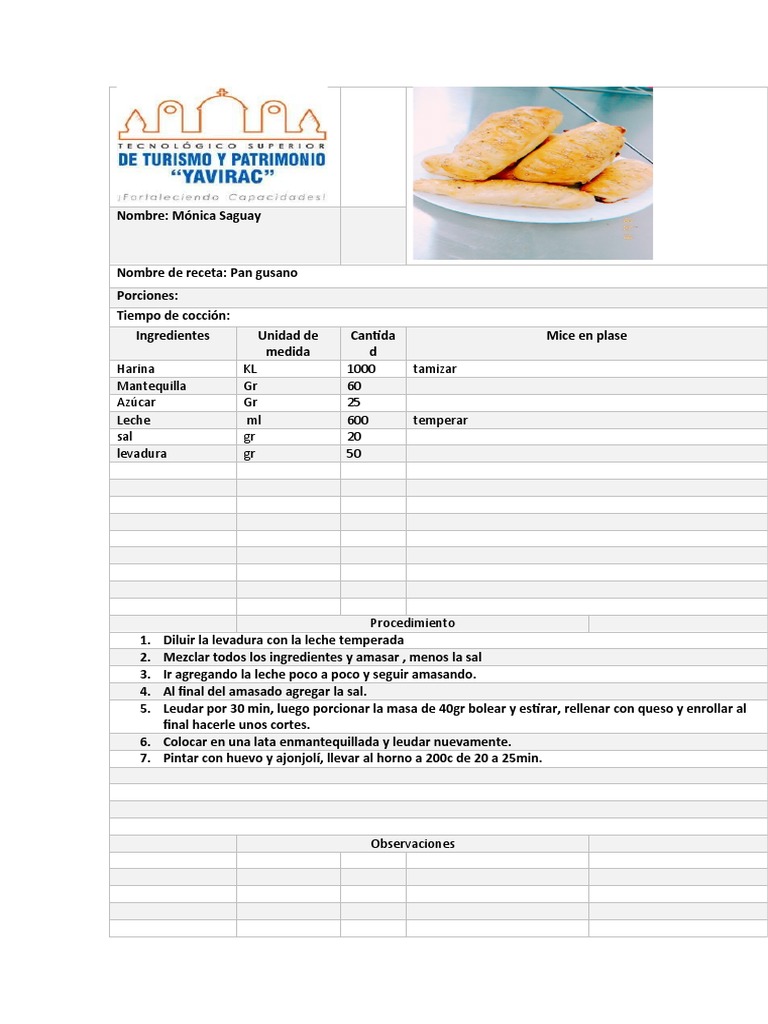 Receta de Pan Gusano Dulce | PDF | Cocinando | Comida y bebida