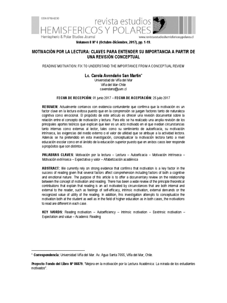 MOTIVACIÓN POR LA LECTURA - CLAVES PARA ENTENDER SU IMPORTANCIA A PARTIR DE Una Revision ...