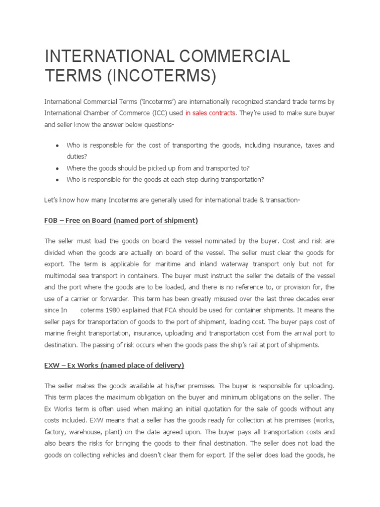 International Commercial Terms | PDF | Shipping | Logistics