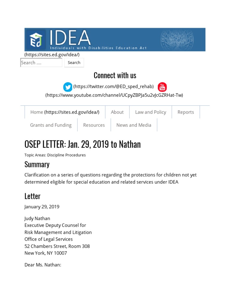 OSEP LETTER: Jan. 29, 2019 To Nathan: Connect With Us | PDF ...