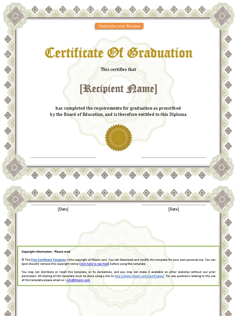 Certificate of Graduation: (Recipient Name) | PDF
