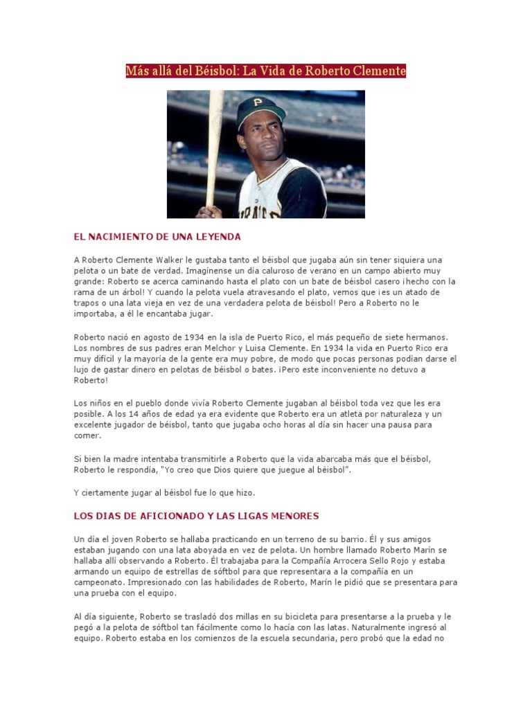 Biografía de Roberto Clemente para Niños | PDF | Orioles de Baltimore ...