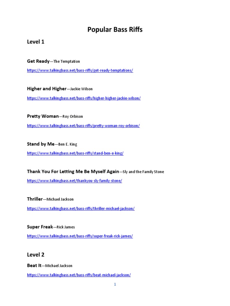 Popular Bass Riffs | PDF | Funk | Music