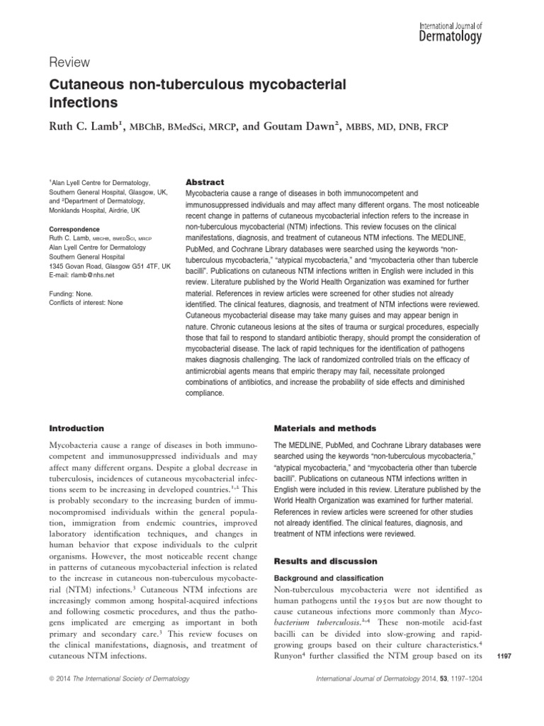 Cutaneous Non-Tuberculous Mycobacterial Infections: Review | PDF ...