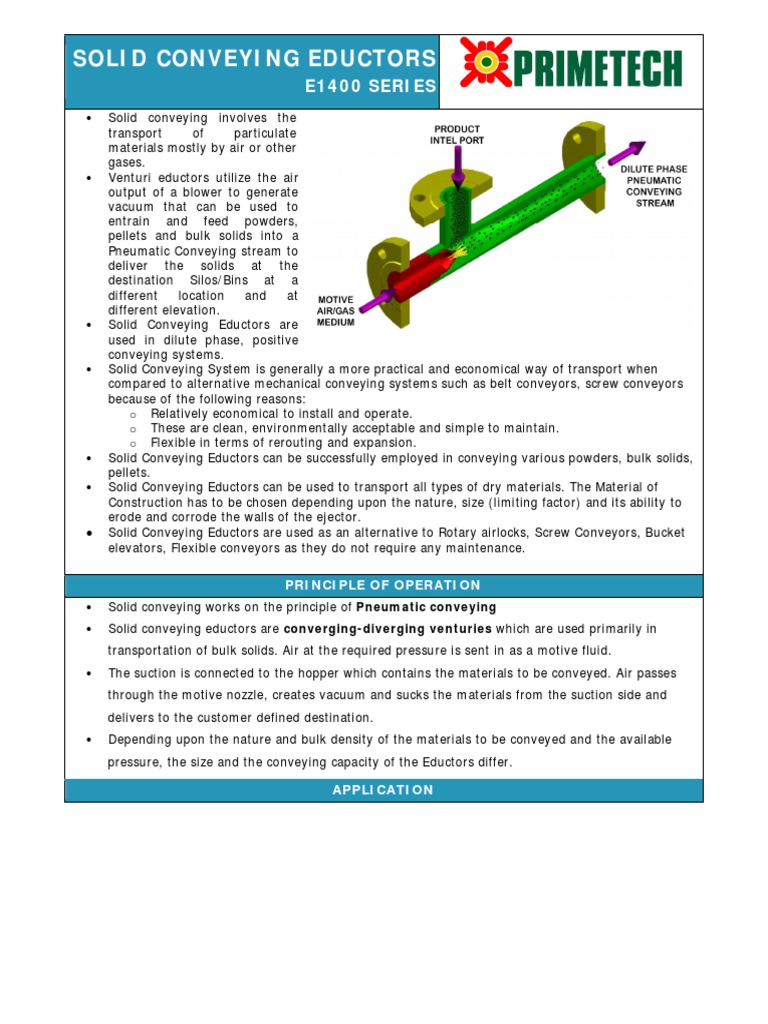 Solid Conveying Eductors: E1400 SERIES | PDF | Solid | Materials