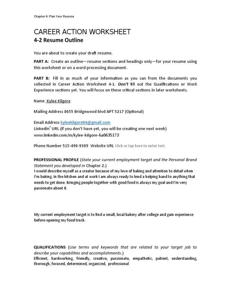Career Action Worksheet: 4-2 Resume Outline | PDF | Résumé | Business