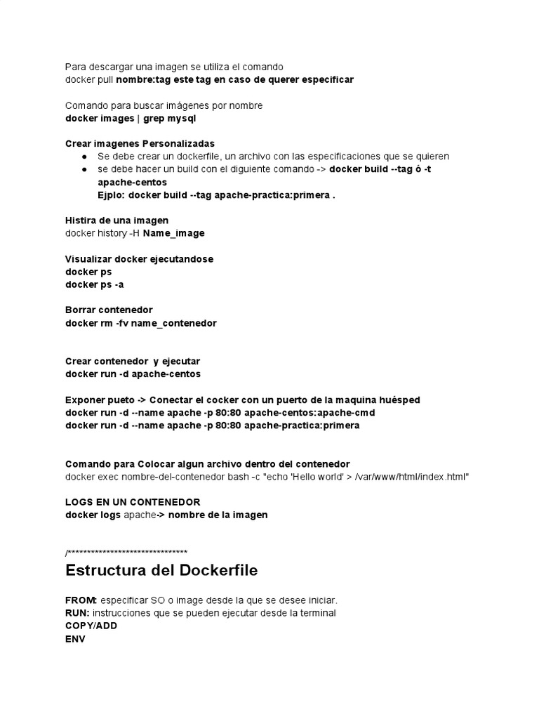 Comandos básicos para el manejo de imágenes y contenedores Docker | PDF