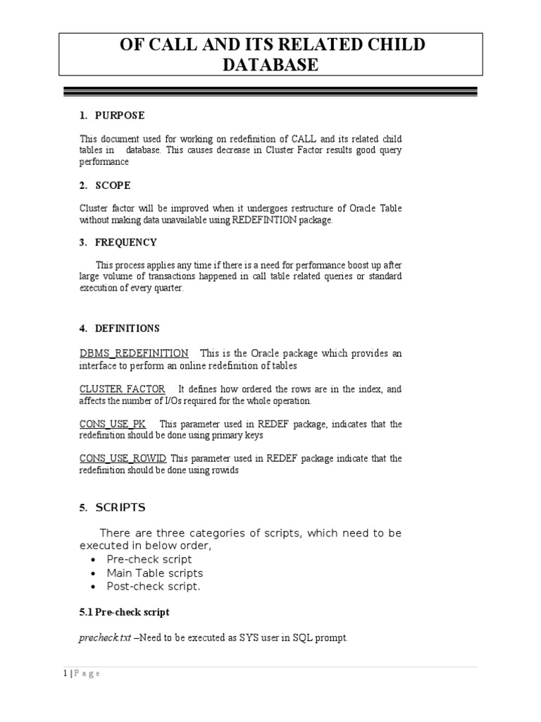 Of Call and Its Related Child Database: 1. Purpose | PDF | Databases ...