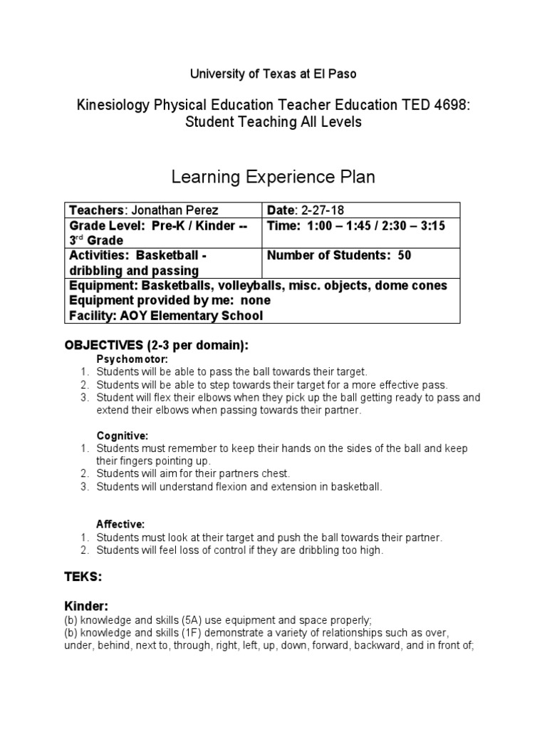 Basketball Dribbling & Passing Lesson Plan | PDF | Anatomical Terms Of ...