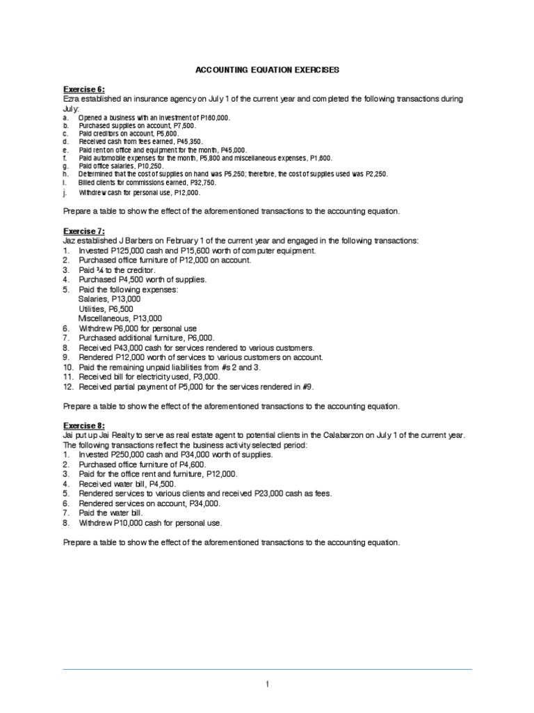 Accounting Equation Practice Exercises | PDF | Corporations | Service ...