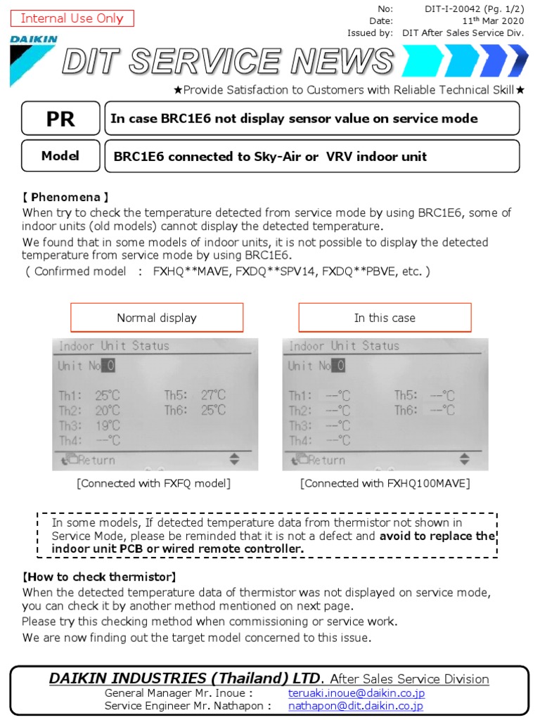 Daikin BRC1E6 Sensor Issue Guide | PDF