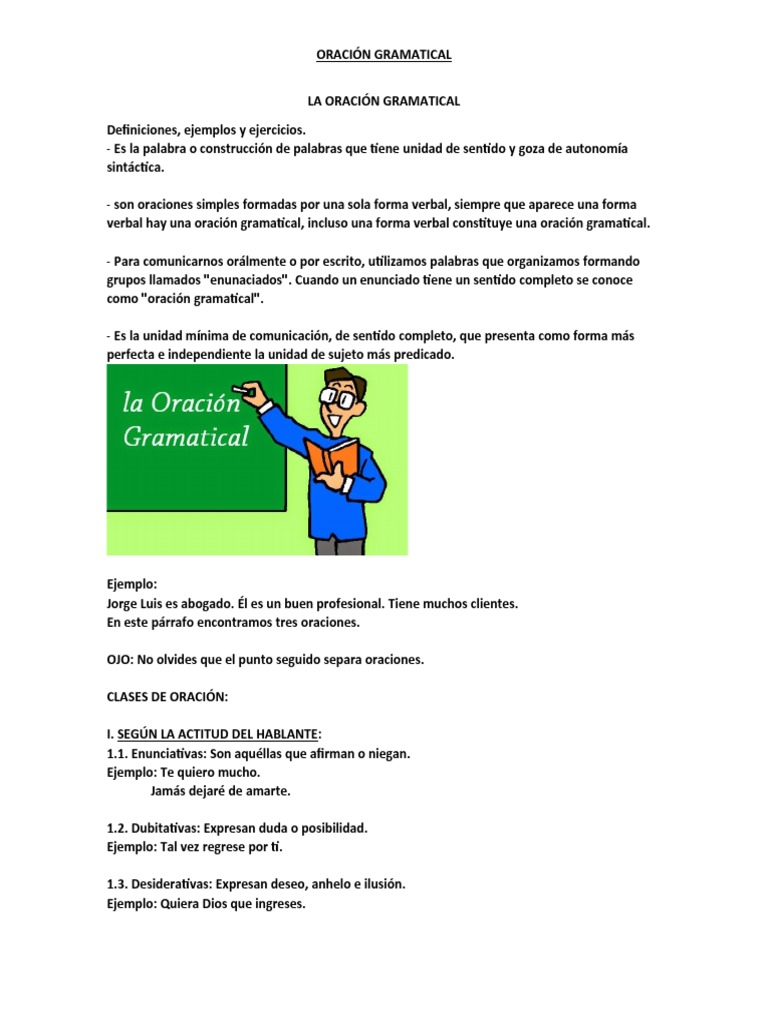 La Oración Gramatical | PDF | Oración (Lingüística) | Verbo