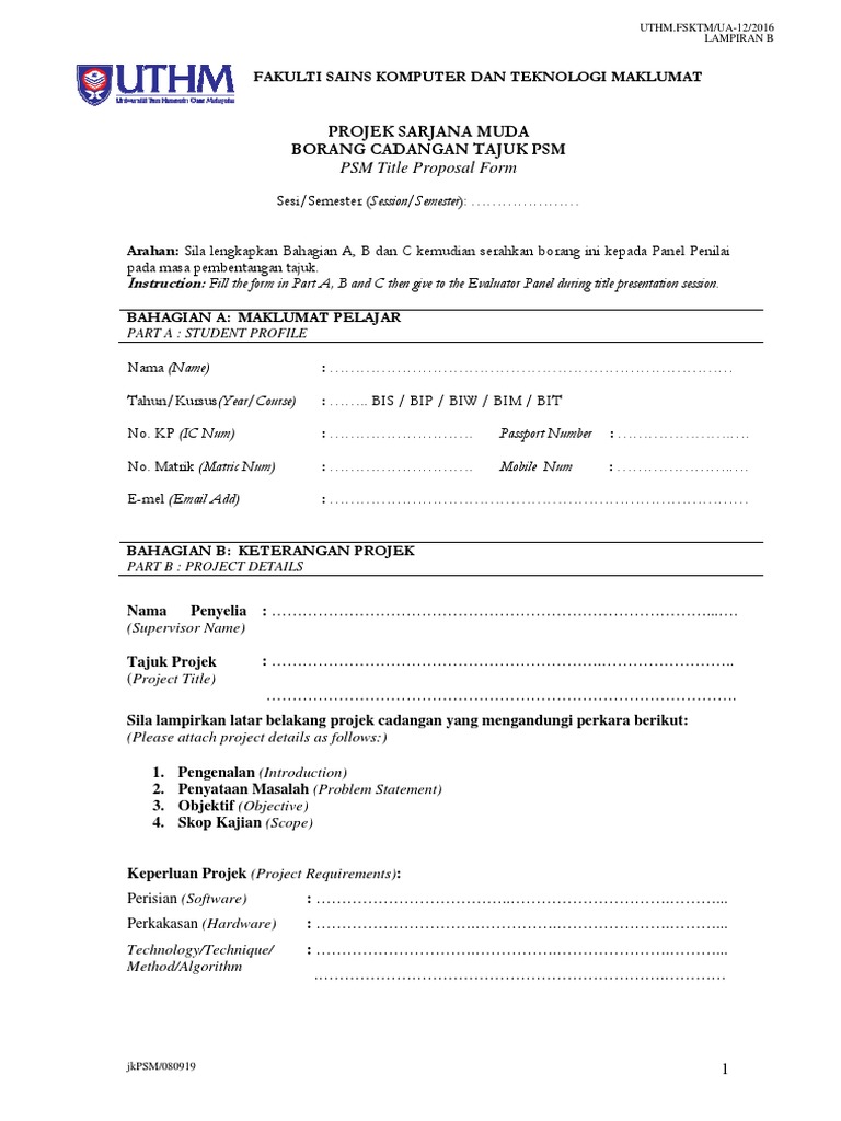 Ua-122016 Lampiran B - Cadangan Tajuk PSM 2019 | PDF | Systems Engineering | Information Age