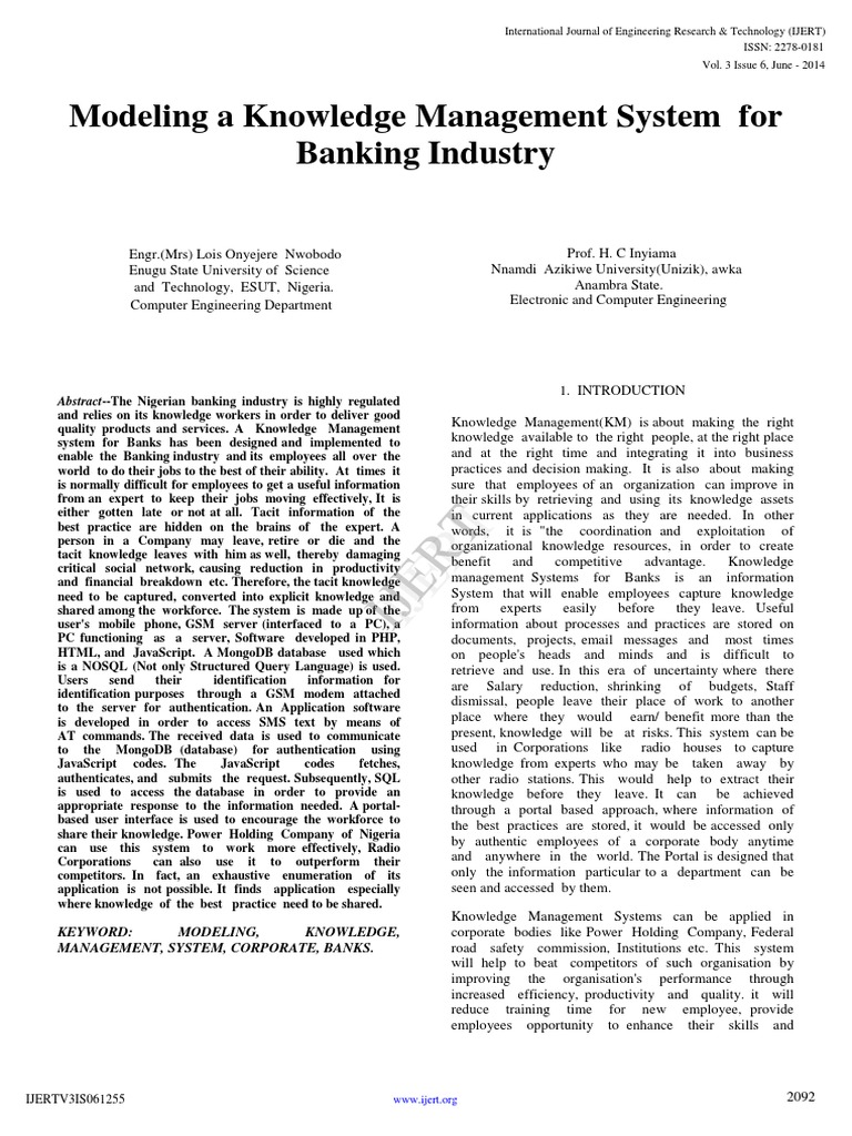 Modeling A Knowledge Management System For Banking Industry ...