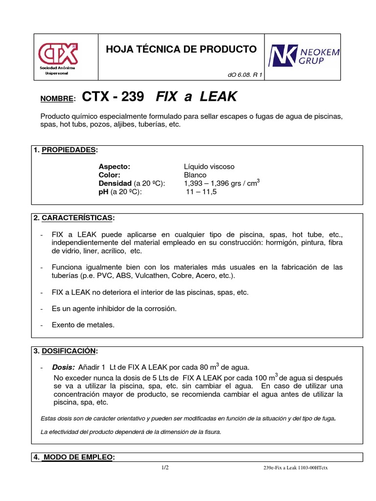 8888-1306022 Ficha Tecnica CTX - 239 Fix A Leak | Descargar gratis PDF ...