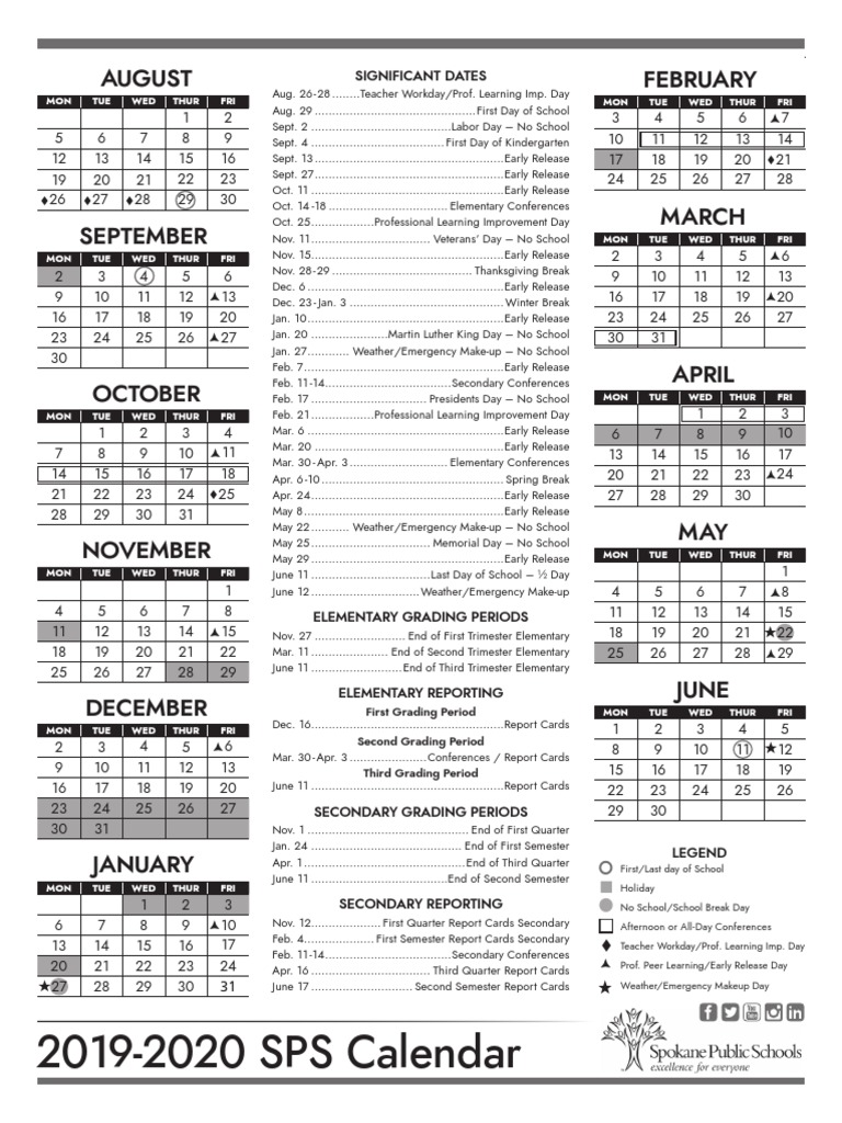 SPS 2019-2020 Calendar | PDF | Educational Organizations | Academia