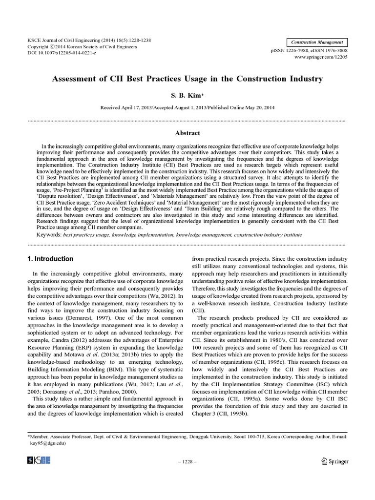 Assessment of CII Best Practices Usage in The Construction Industry | PDF | Survey Methodology ...