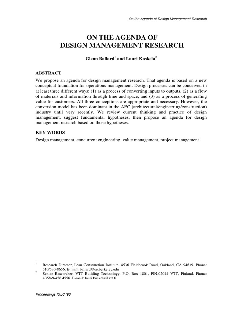 On The Agenda of Design Management | PDF | Design | Conceptual Model