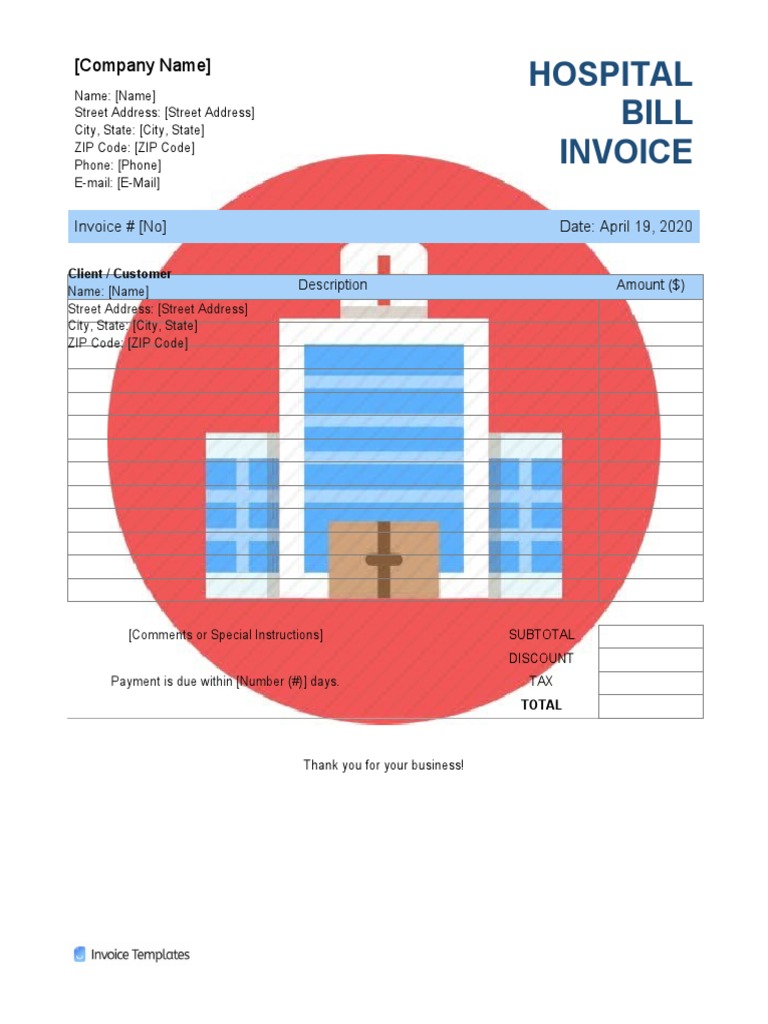 Hospital Bill Invoice Template | PDF