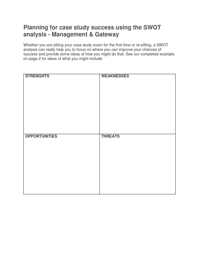 Planning For Case Study Success Using The SWOT Analysis - Management ...