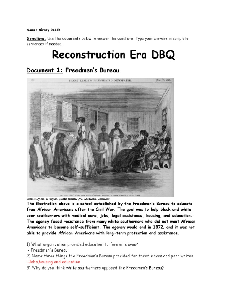Reconstruction Era DBQ: Document 1: Freedmen's Bureau | PDF ...