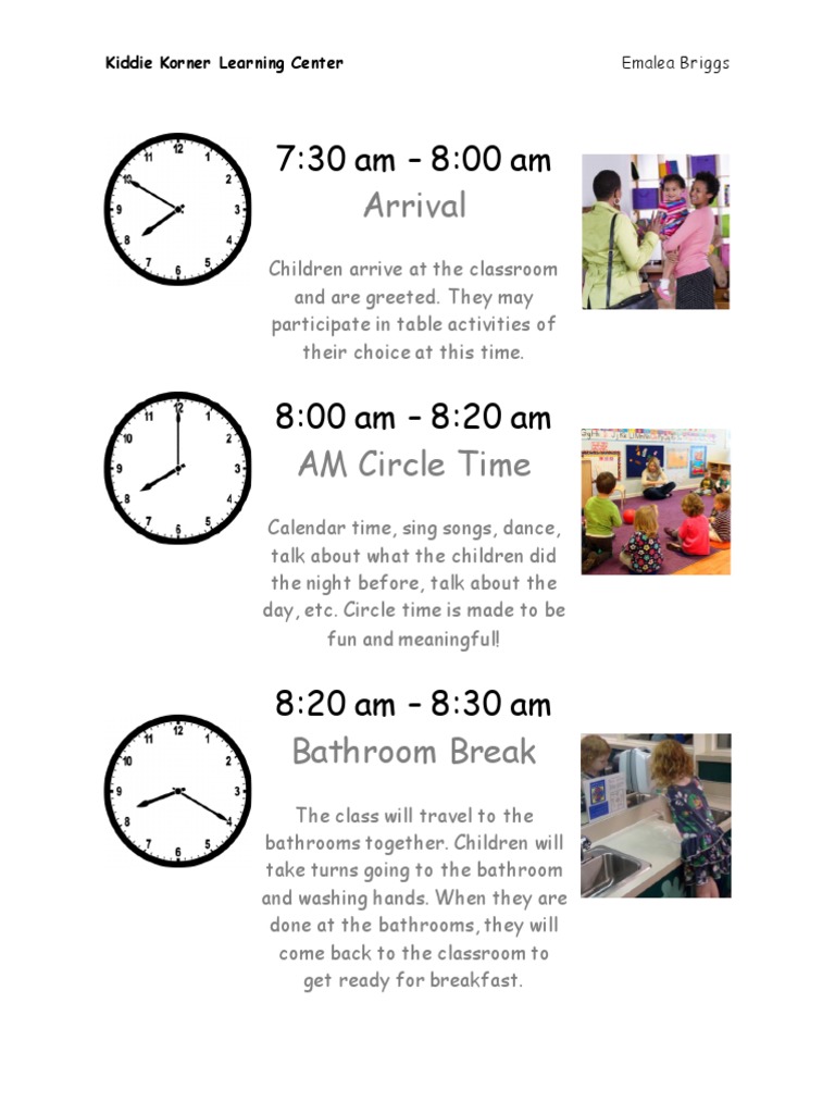 4k Daily Schedule | PDF | Classroom | Learning