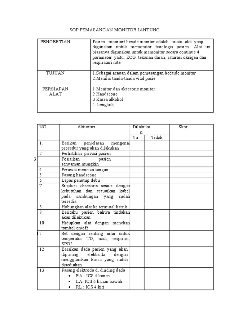 Sop Pemasangan Monitor Jantung | PDF | Kesehatan Holistik | Sains ...