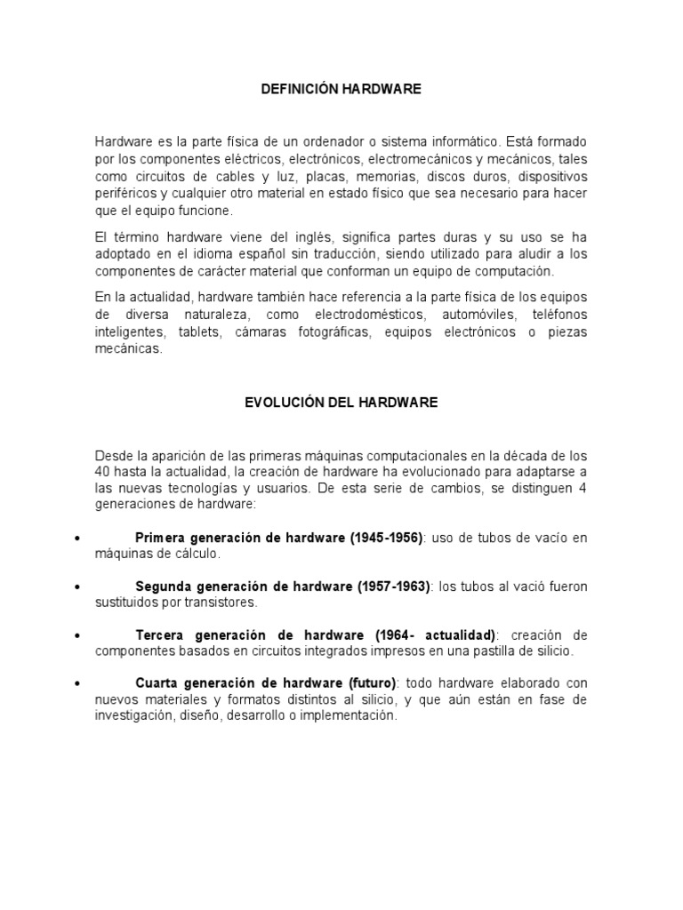 Definición Hardware | PDF | Periférico | Hardware de la computadora