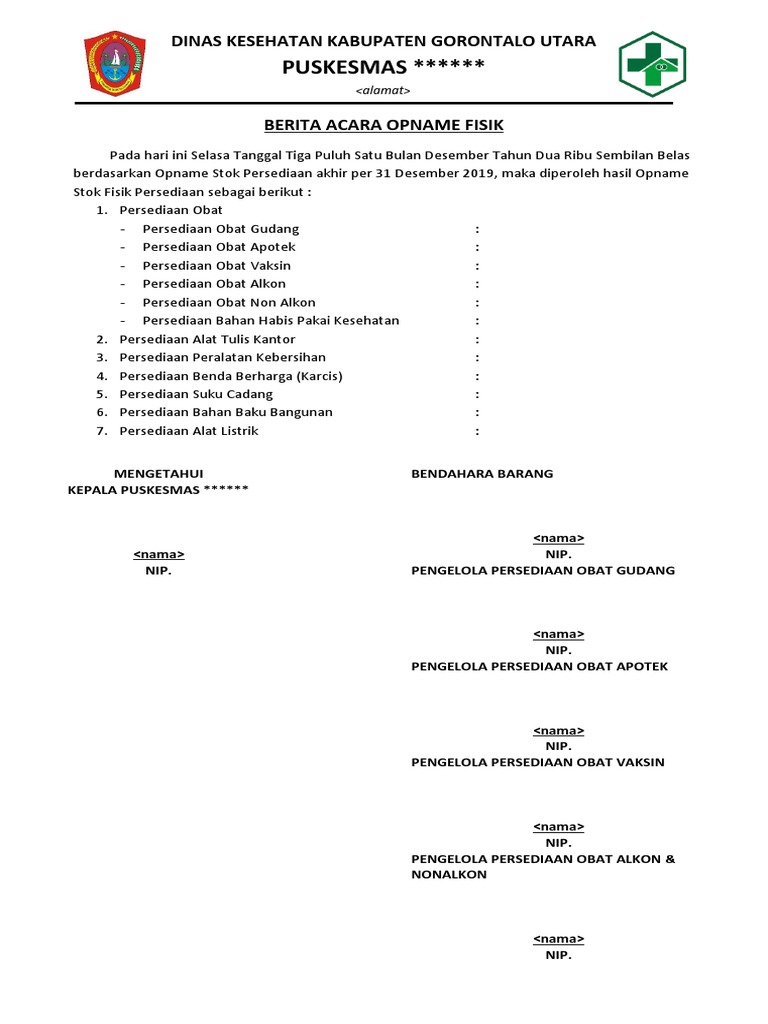 Contoh Berita Acara Opname Fisik | PDF