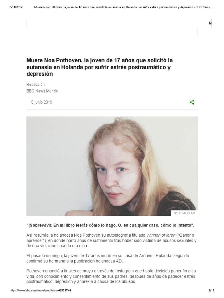 Muere Noa Pothoven, La Joven de 17 Años Que Solicitó La Eutanasia en ...