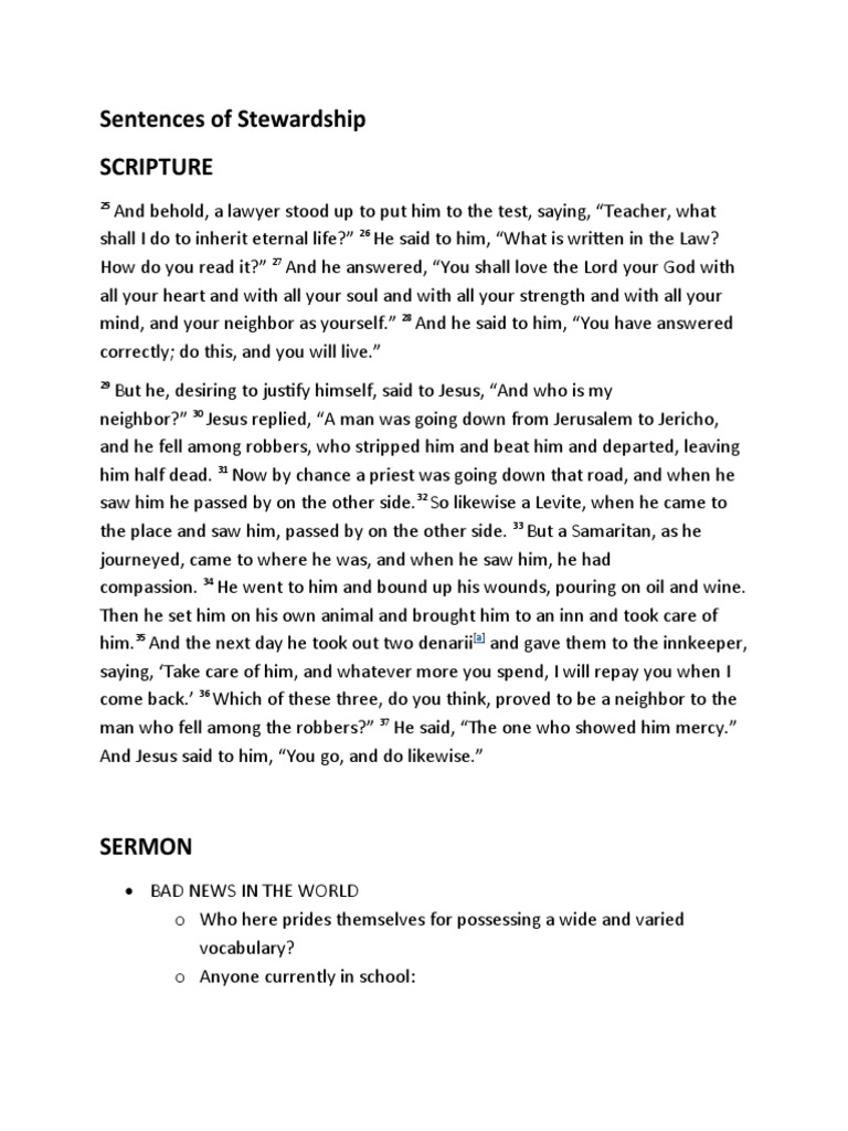 Sentences of Stewardship Scripture | PDF | Jesus | Religious Texts
