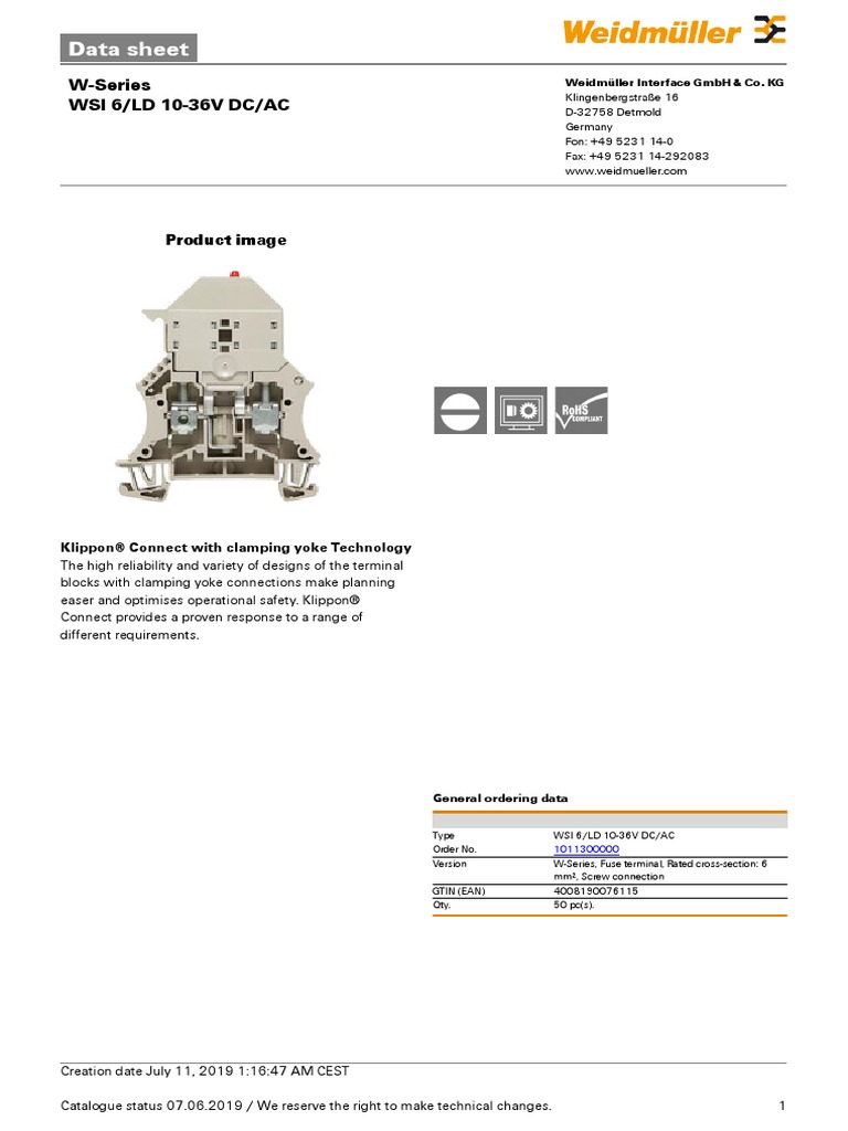 Data Sheet: W-Series WSI 6/LD 10-36V DC/AC | PDF | Equipment ...