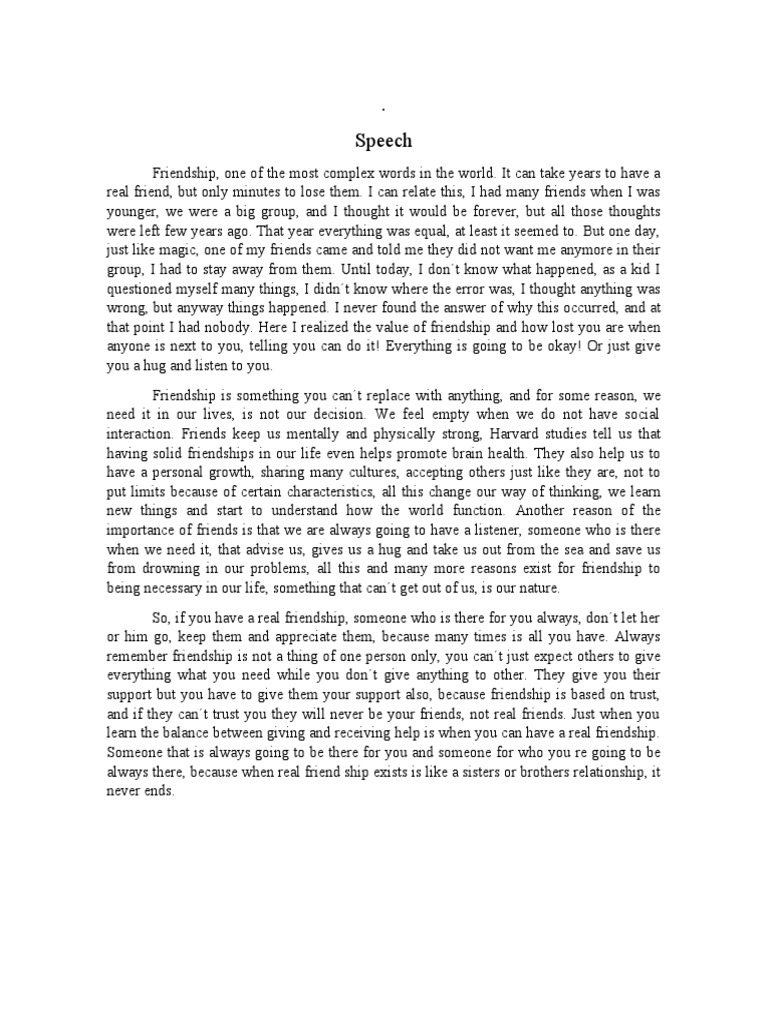 Speech | PDF | Friendship | Reason