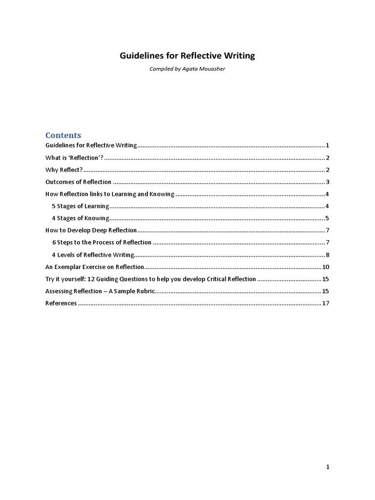 Guidelines For Reflective Writing: Compiled by Agata Mouasher | PDF ...