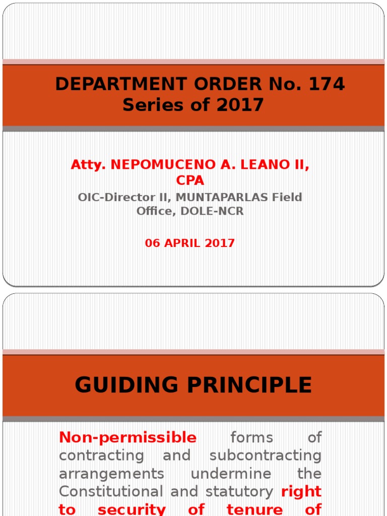 Department Order No. 174 Series of 2017: Atty. Nepomuceno A. Leano Ii ...