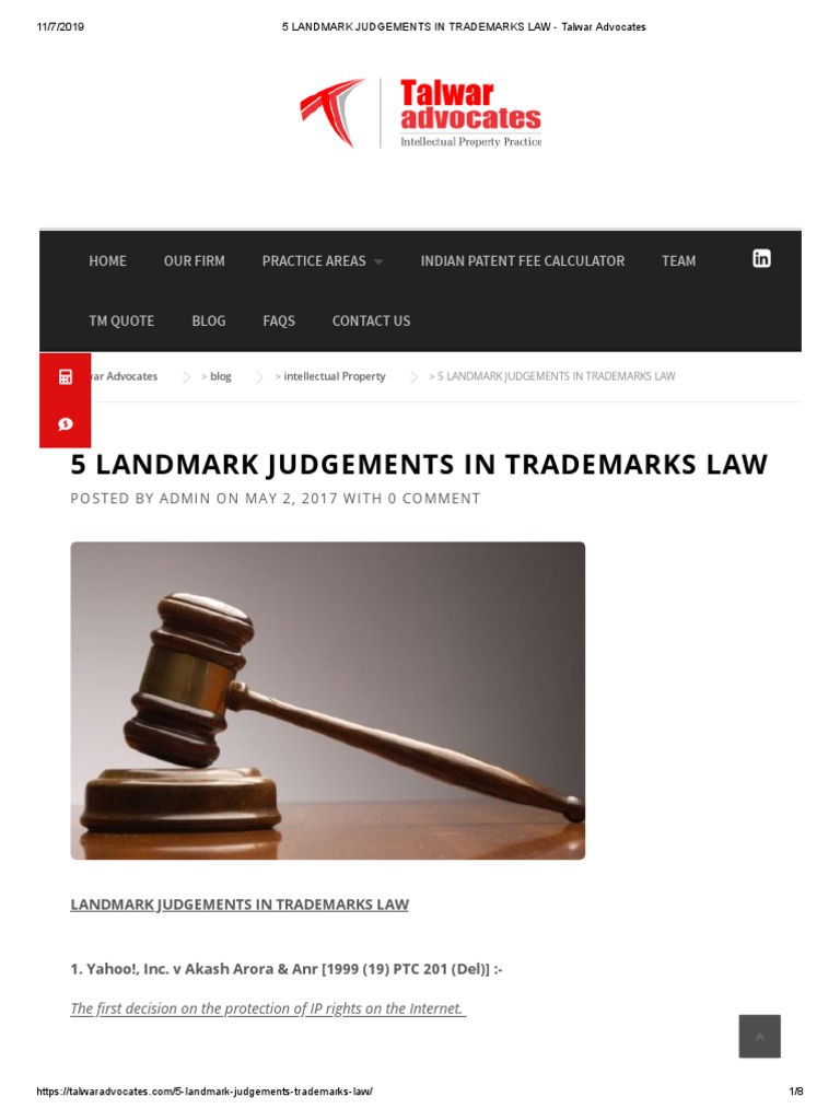 5 Landmark Judgements in Trademarks Law | PDF | Trademark ...