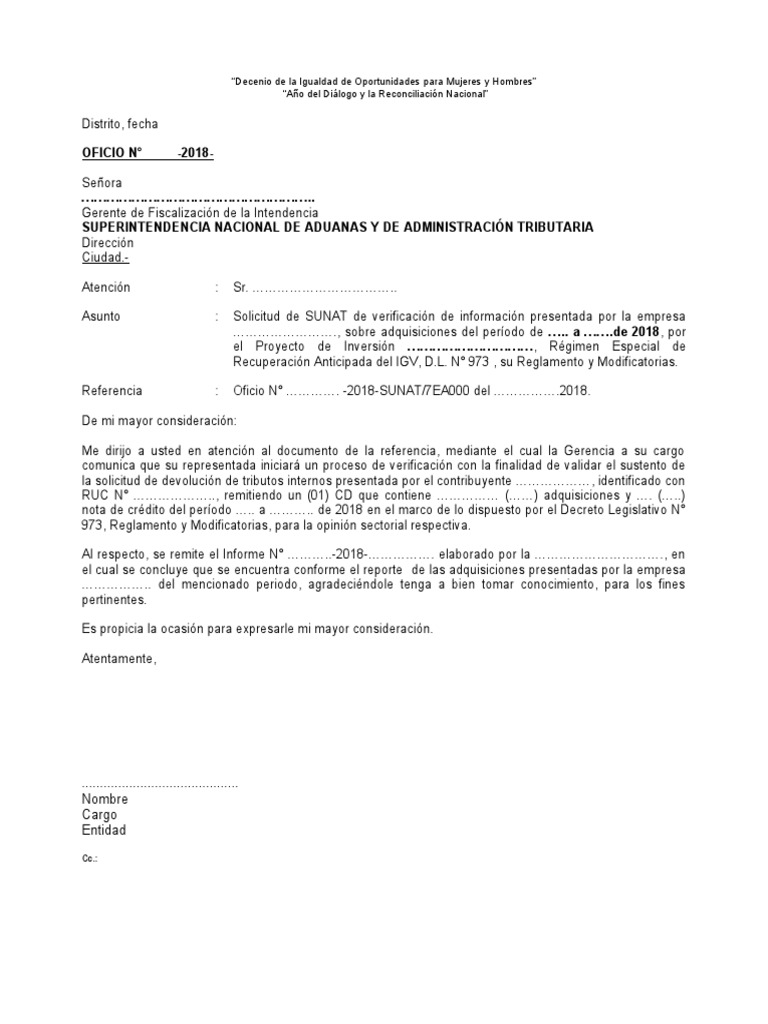 Modelo de Oficio Remisión Informe | PDF