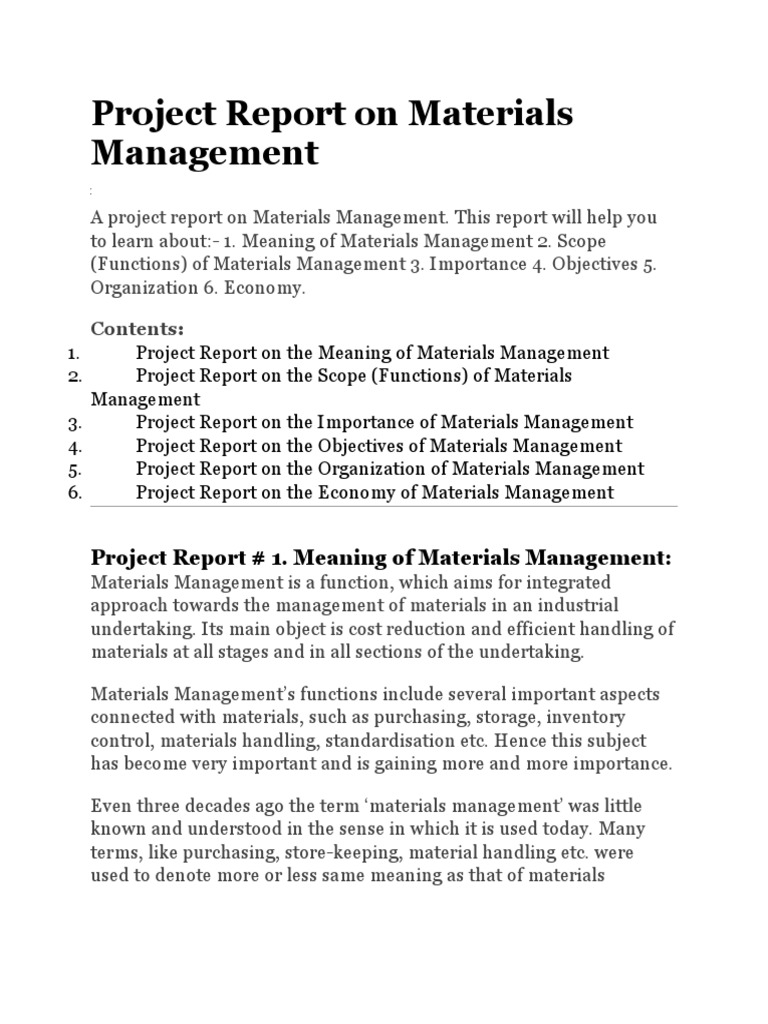 Project Report On Materials Management | PDF | Inventory | Labour Economics