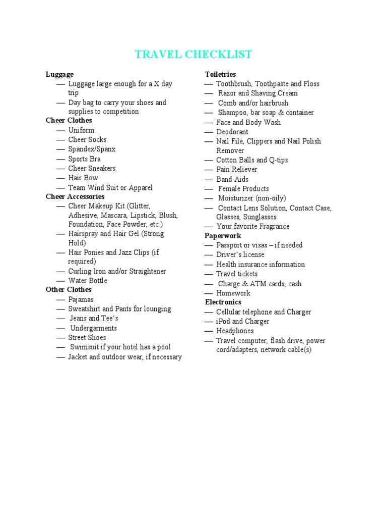 Travel Checklist | PDF