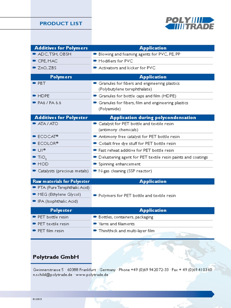 Product List: Additives For Polymers Application | PDF