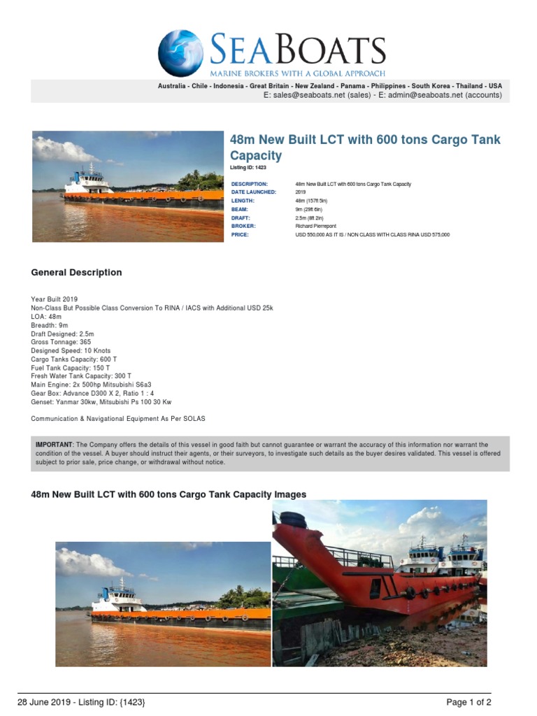 48m LCT with 600 Tons Capacity | PDF | Ships | Water Transport