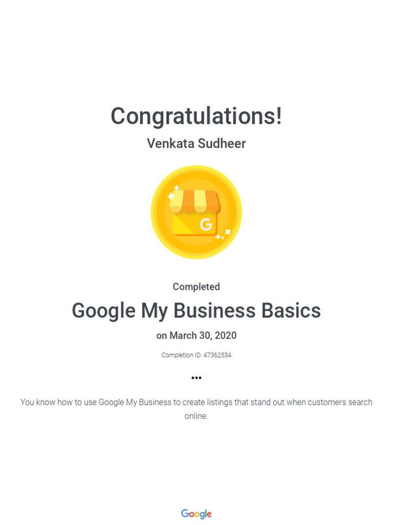 Google My Business Basics Completion | PDF